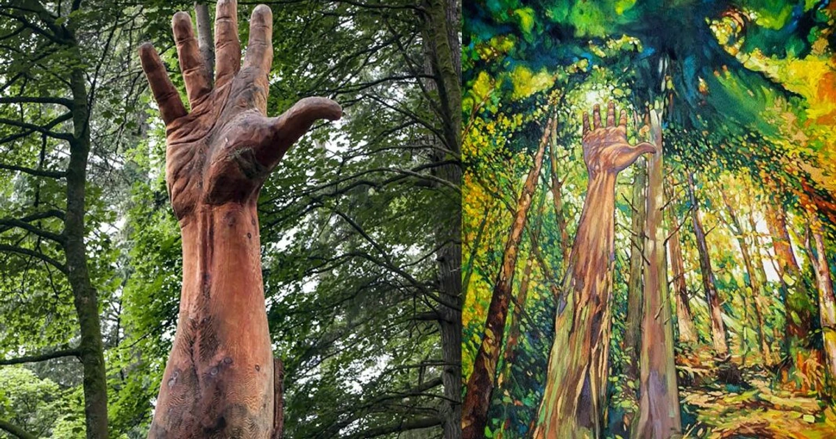 Tallest Tree Of Wales Carved Into A Giant Hand Sculpture By Chainsaw ...