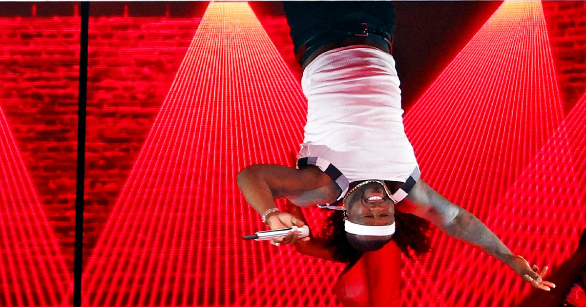 50 Cent Hung Upside Down During His Halftime Show Performance